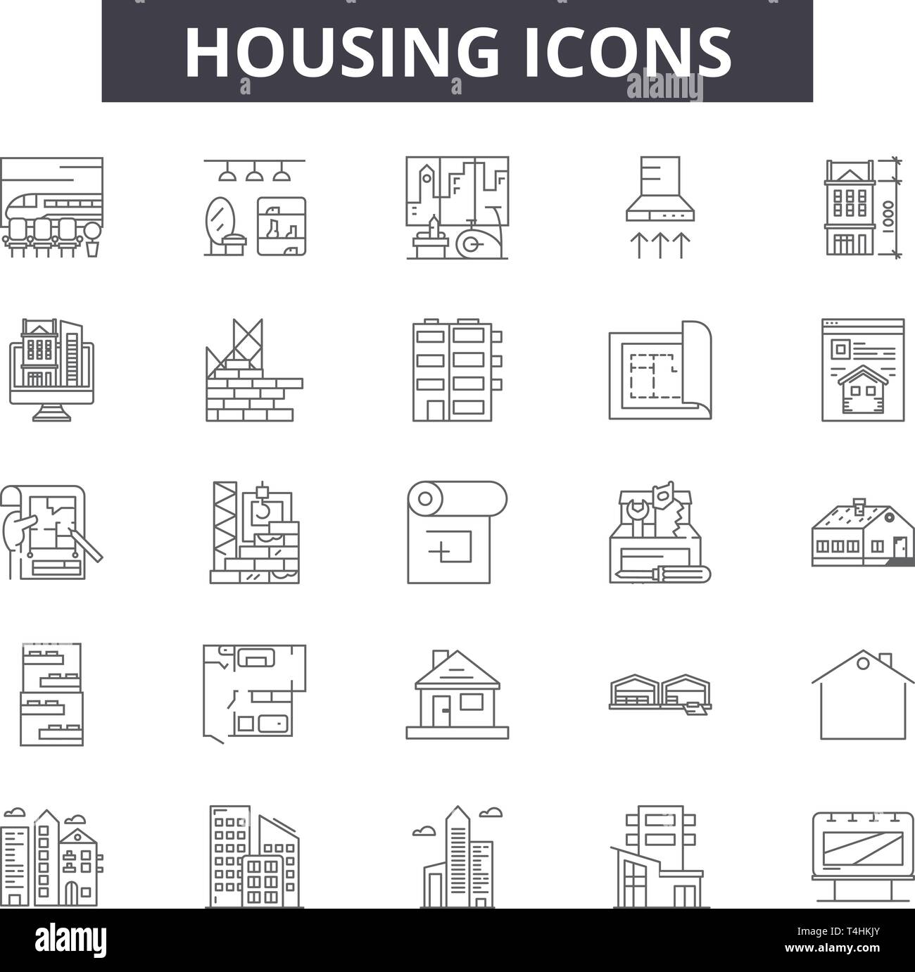 Housing line icons, signs set, vector. Housing outline concept ...