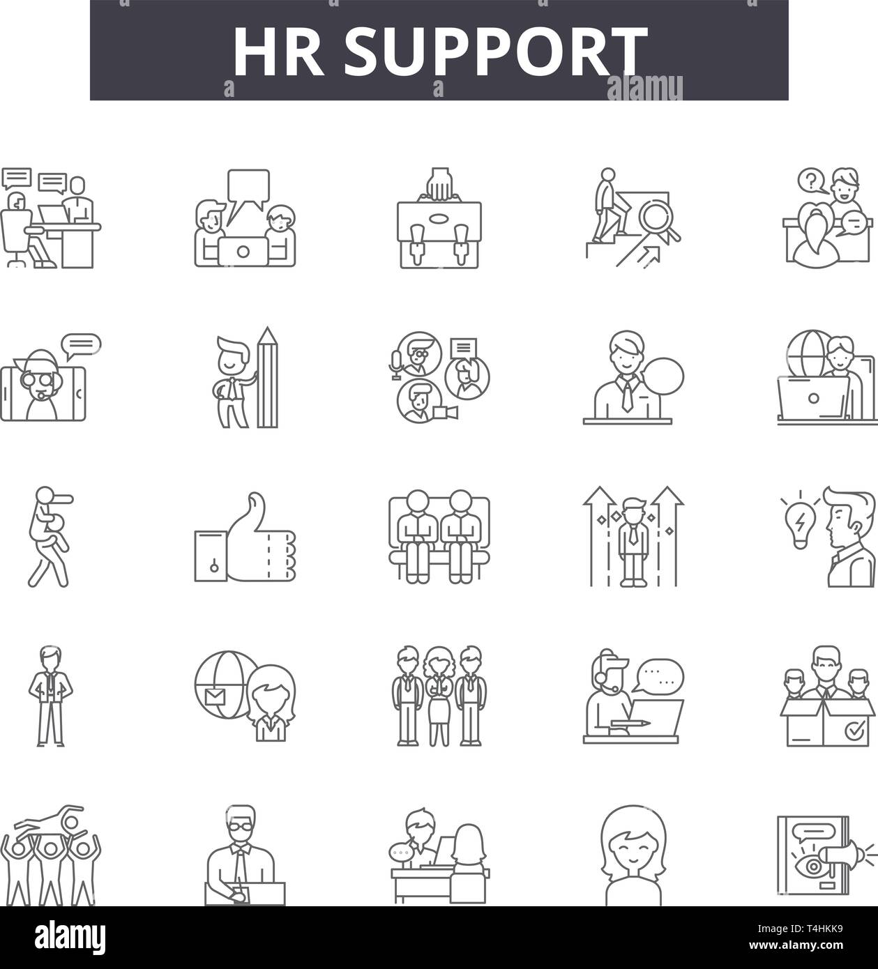 Hr support line icons, signs set, vector. Hr support outline concept ...