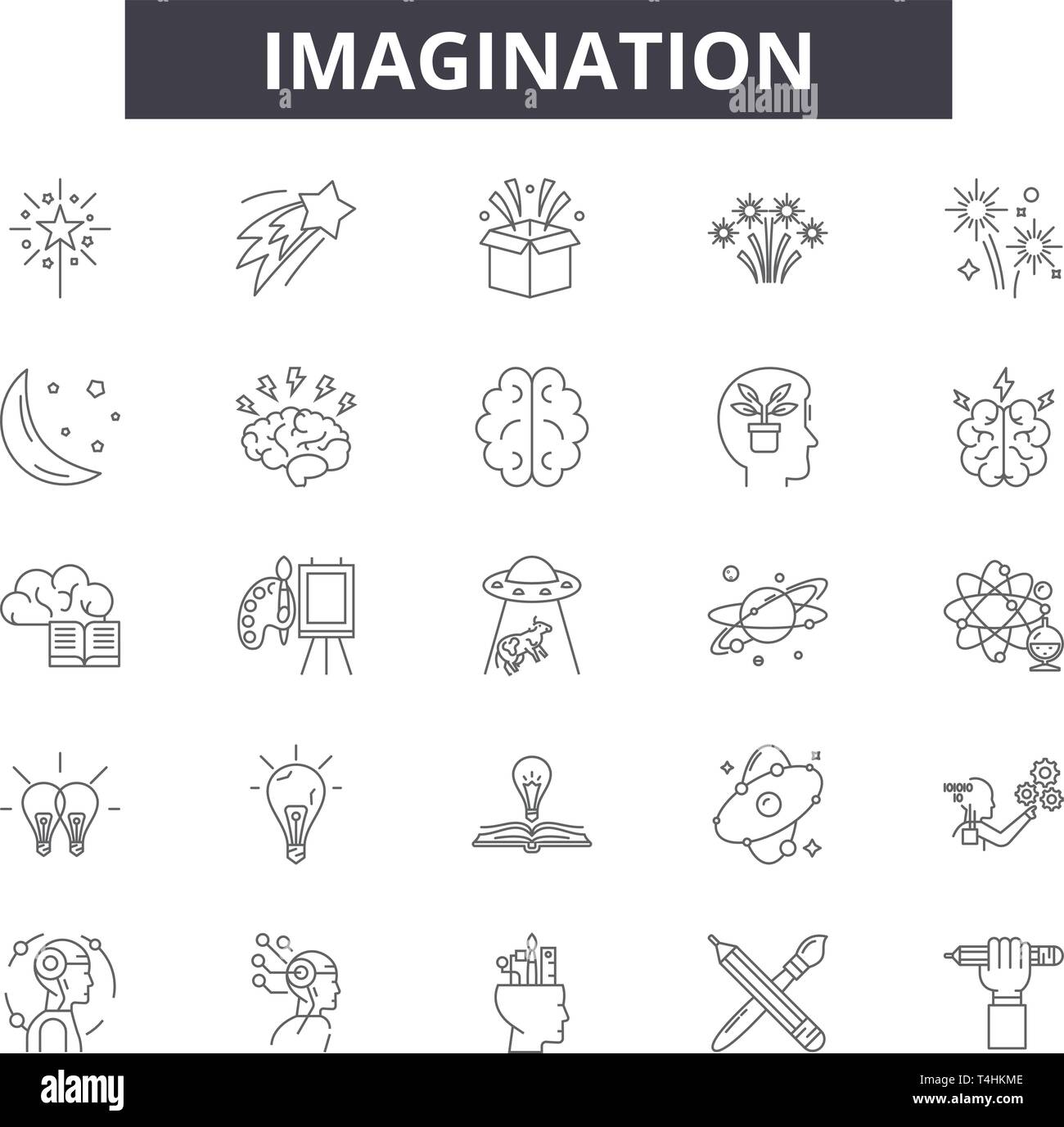 Imagination line icons, signs set, vector. Imagination outline concept ...