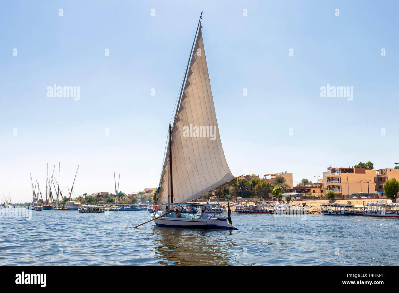 Faluca boat sailing in Nile river Stock Photo - Alamy