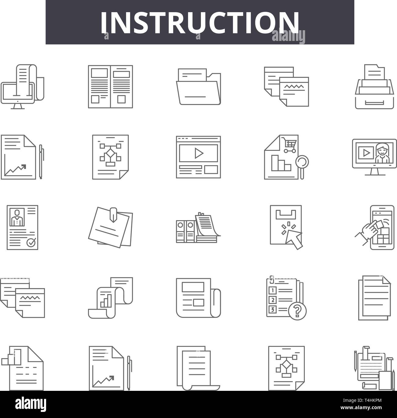 Instruction line icons, signs set, vector. Instruction outline concept illustration: instruction ...