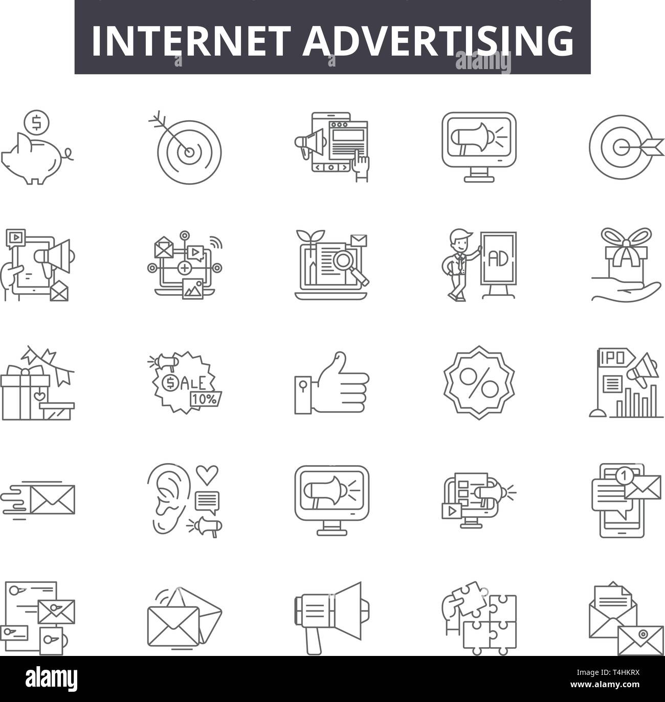 Internet advertising line icons, signs set, vector. Internet ...