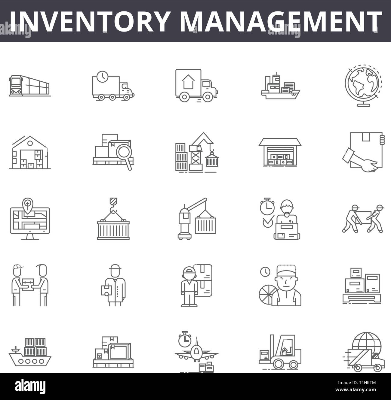 Inventory management line icons, signs set, vector. Inventory ...
