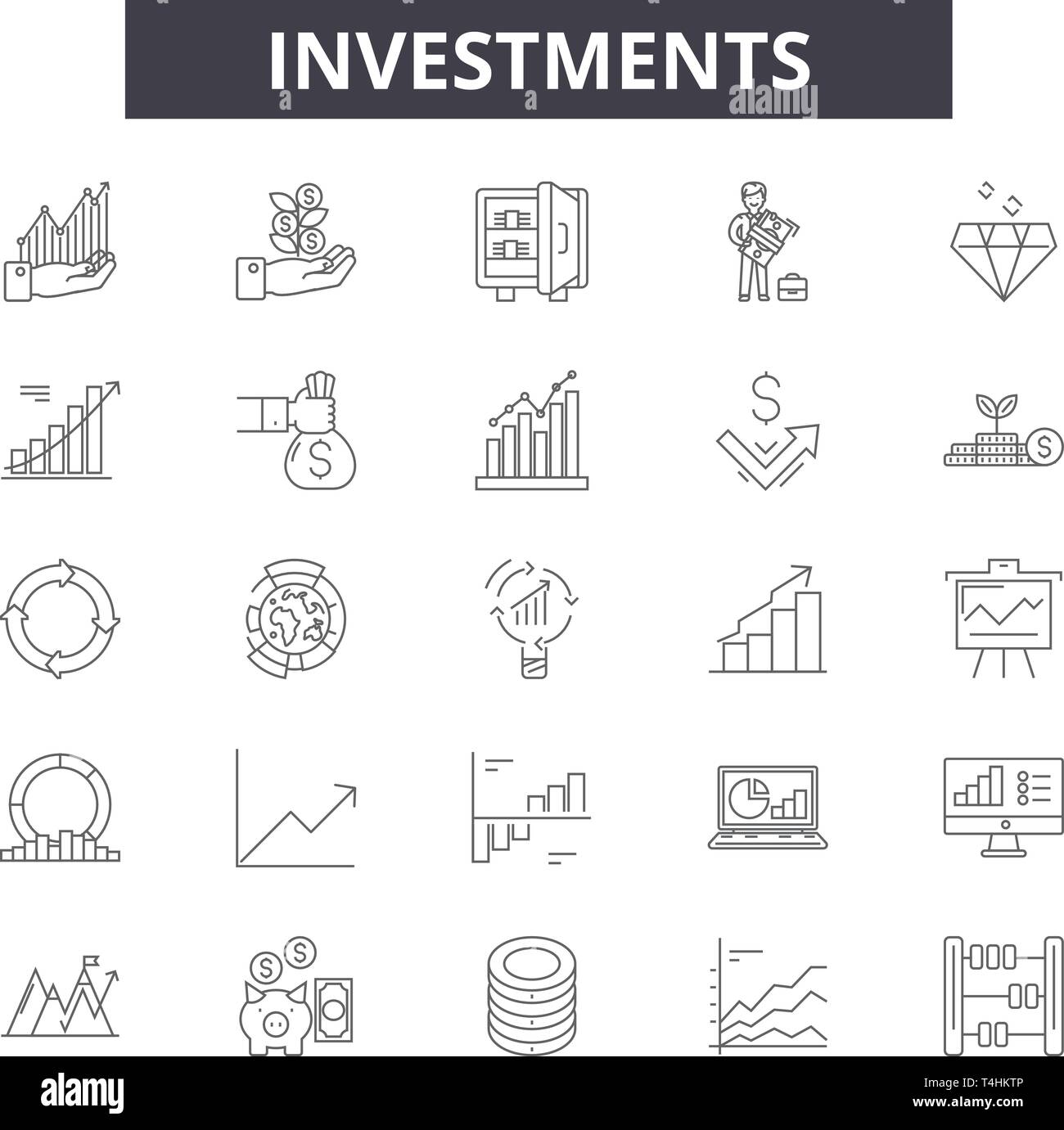 Investments line icons, signs set, vector. Investments outline concept ...