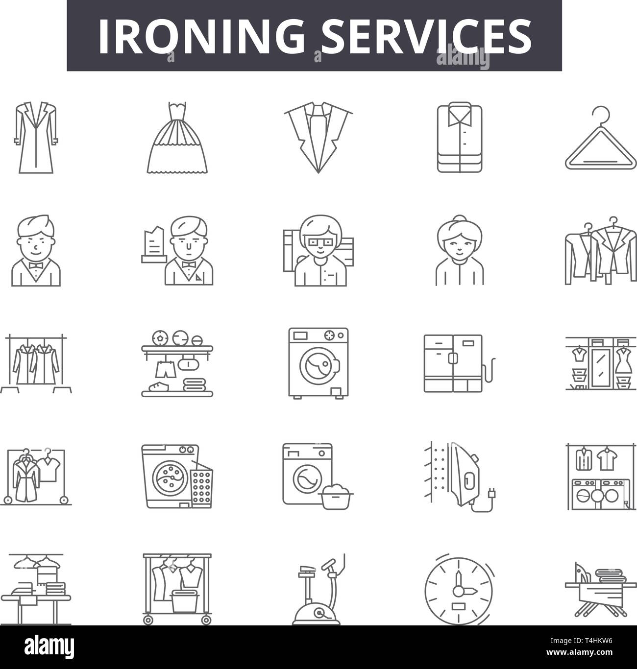 Ironing services line icons, signs set, vector. Ironing services ...