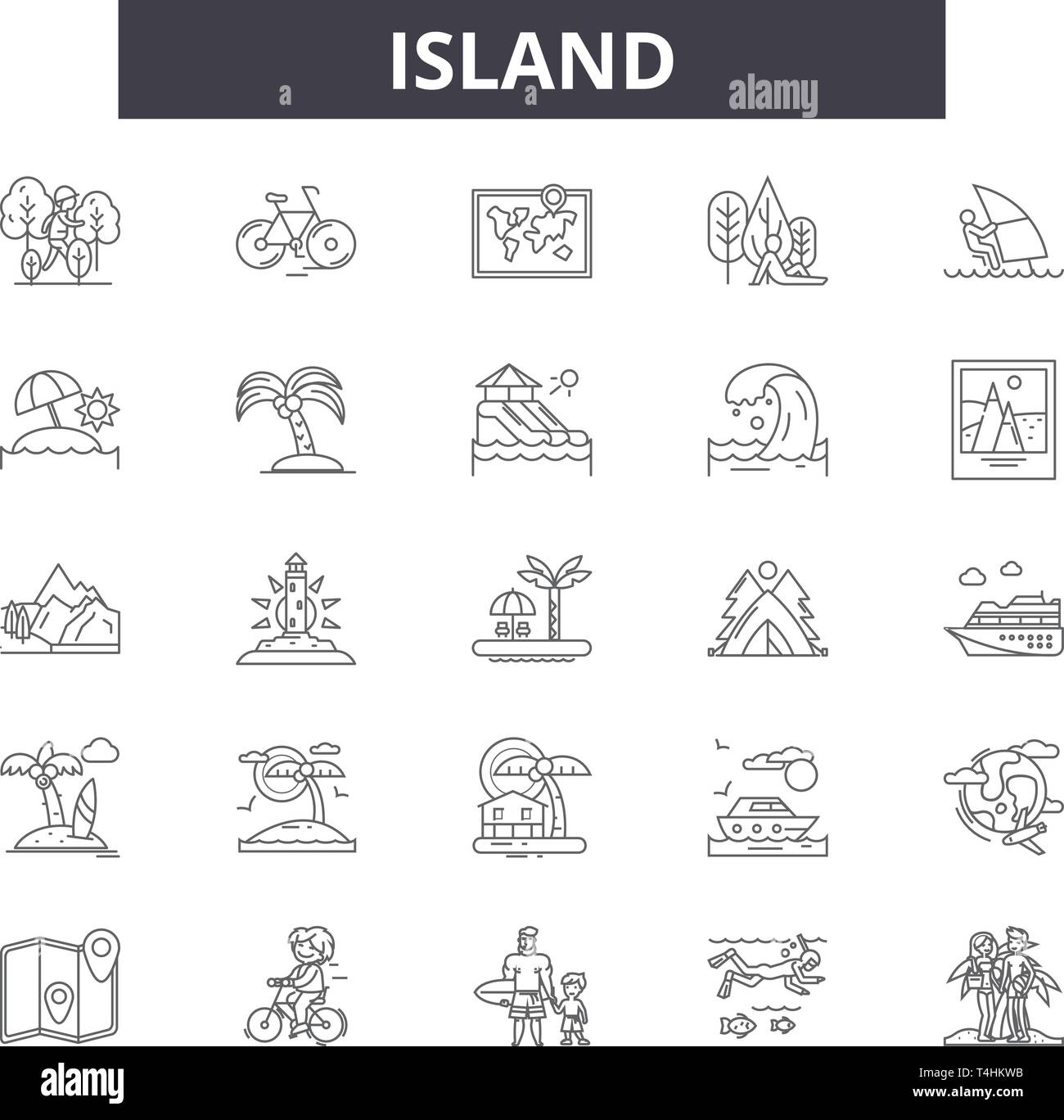 Island line icons, signs set, vector. Island outline concept ...