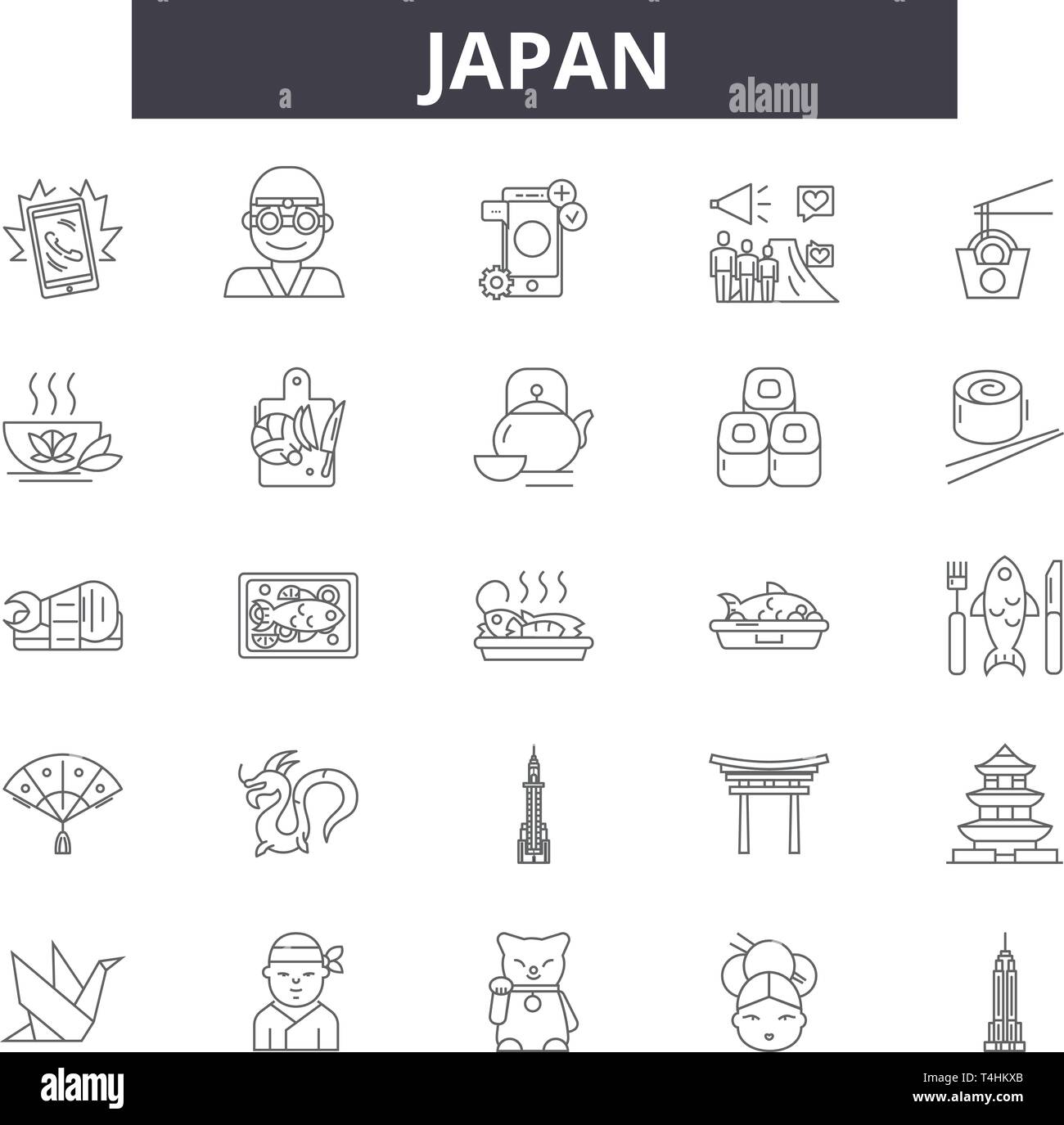 Japan line icons, signs set, vector. Japan outline concept illustration ...