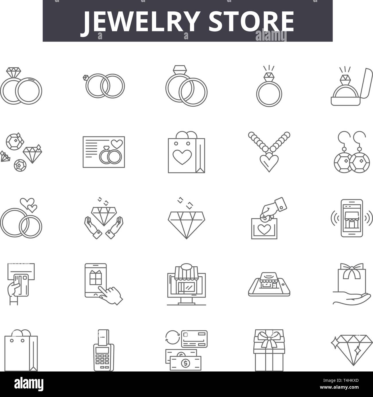 Jewelry store line icons, signs set, vector. Jewelry store outline ...