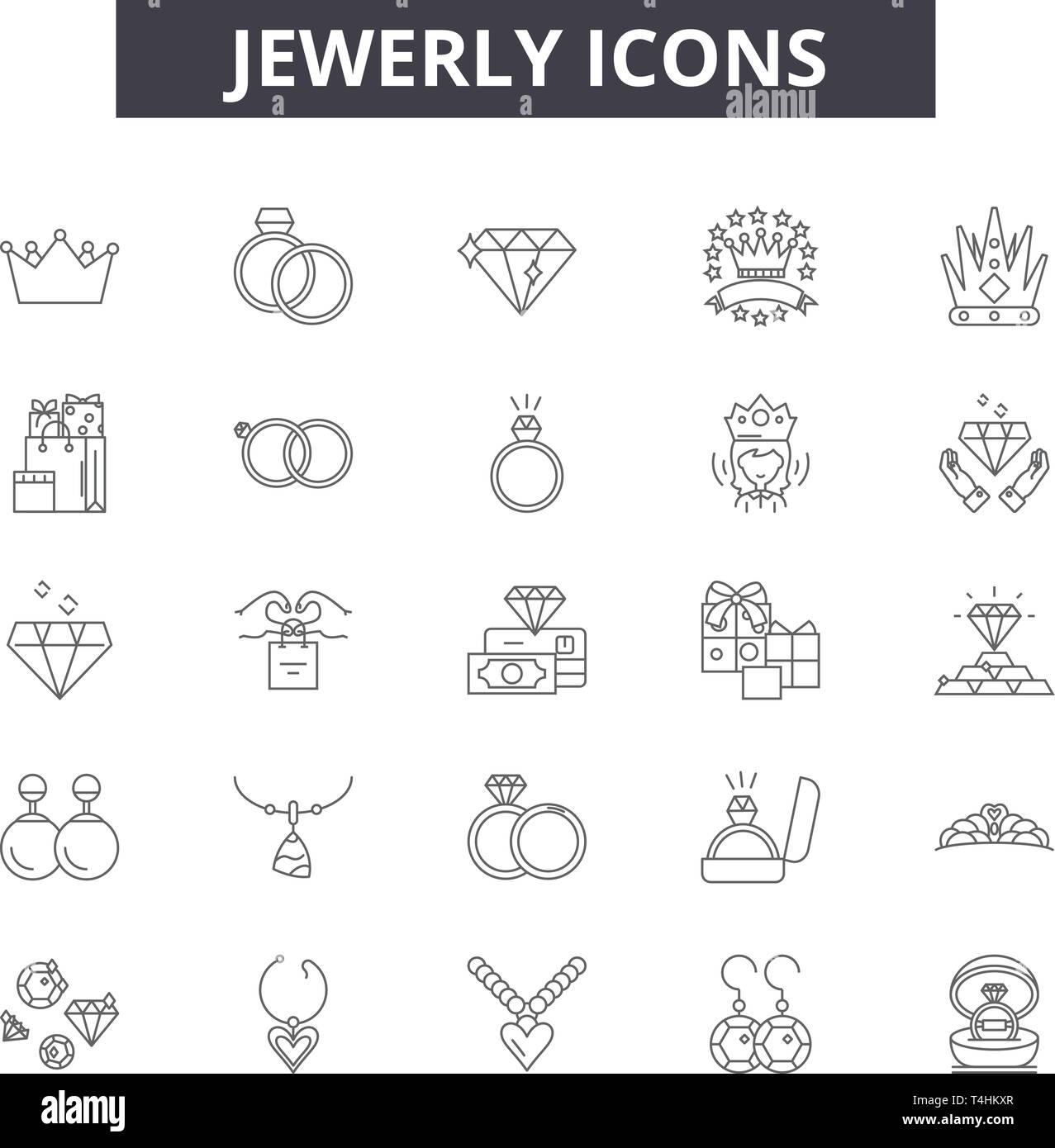 Jewerly line icons, signs set, vector. Jewerly outline concept ...