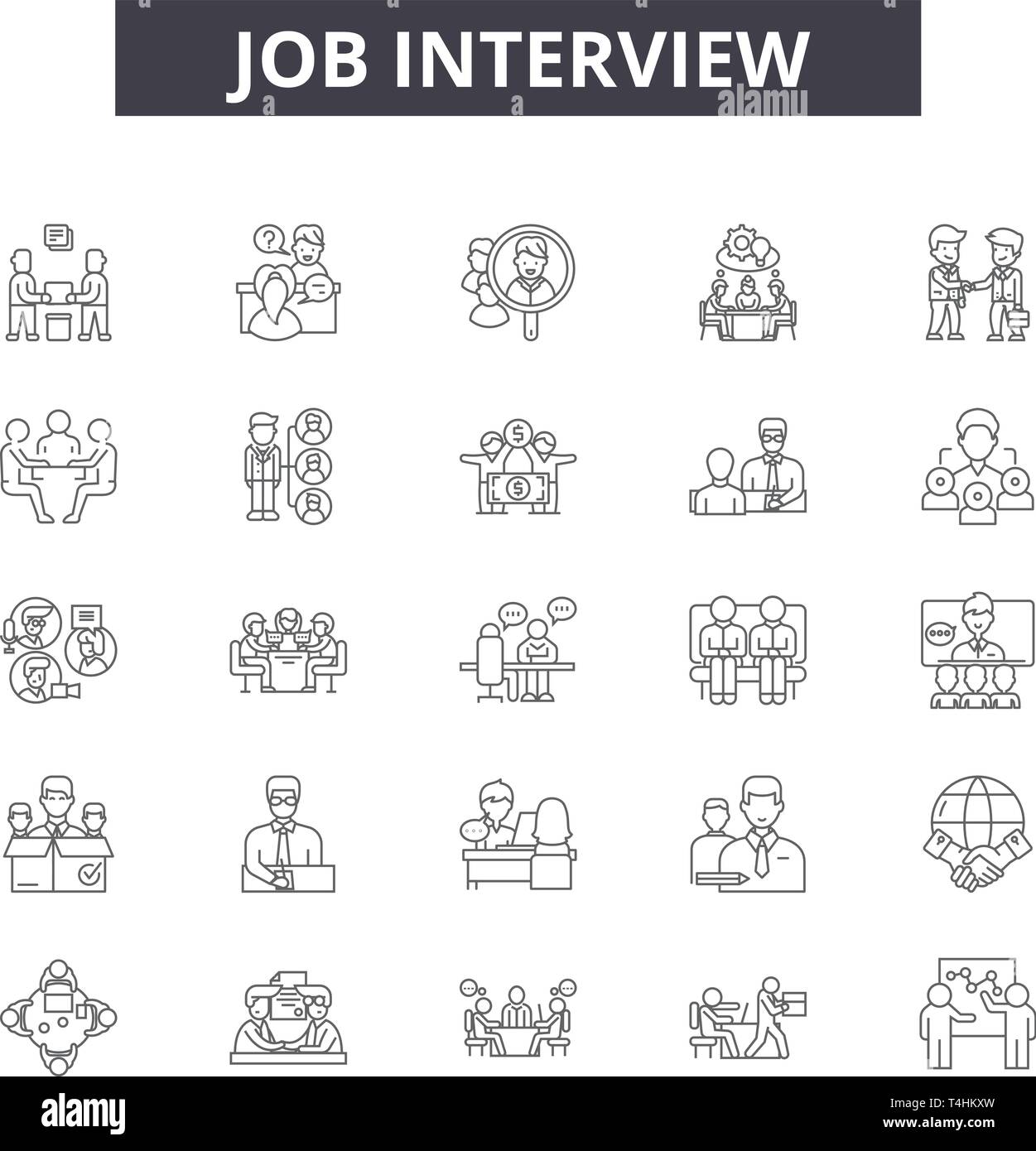 Job interview line icons, signs set, vector. Job interview outline concept illustration: job ...