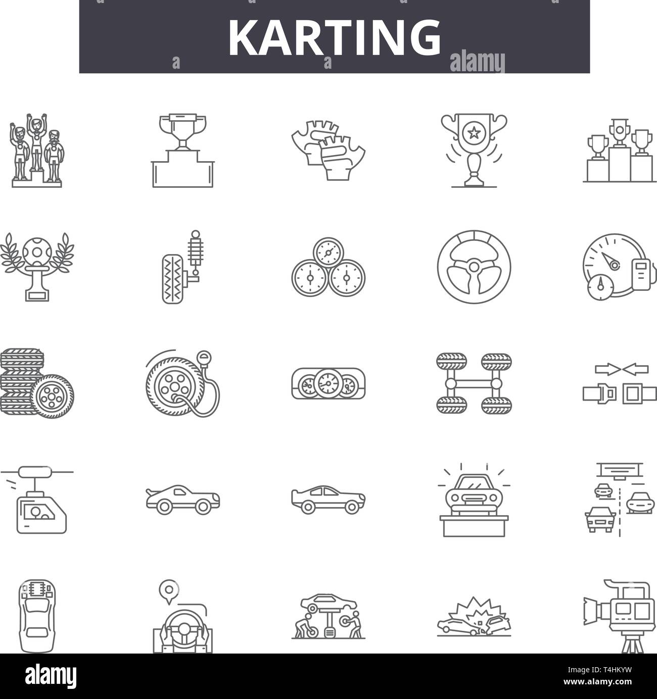 Karting line icons, signs set, vector. Karting outline concept ...
