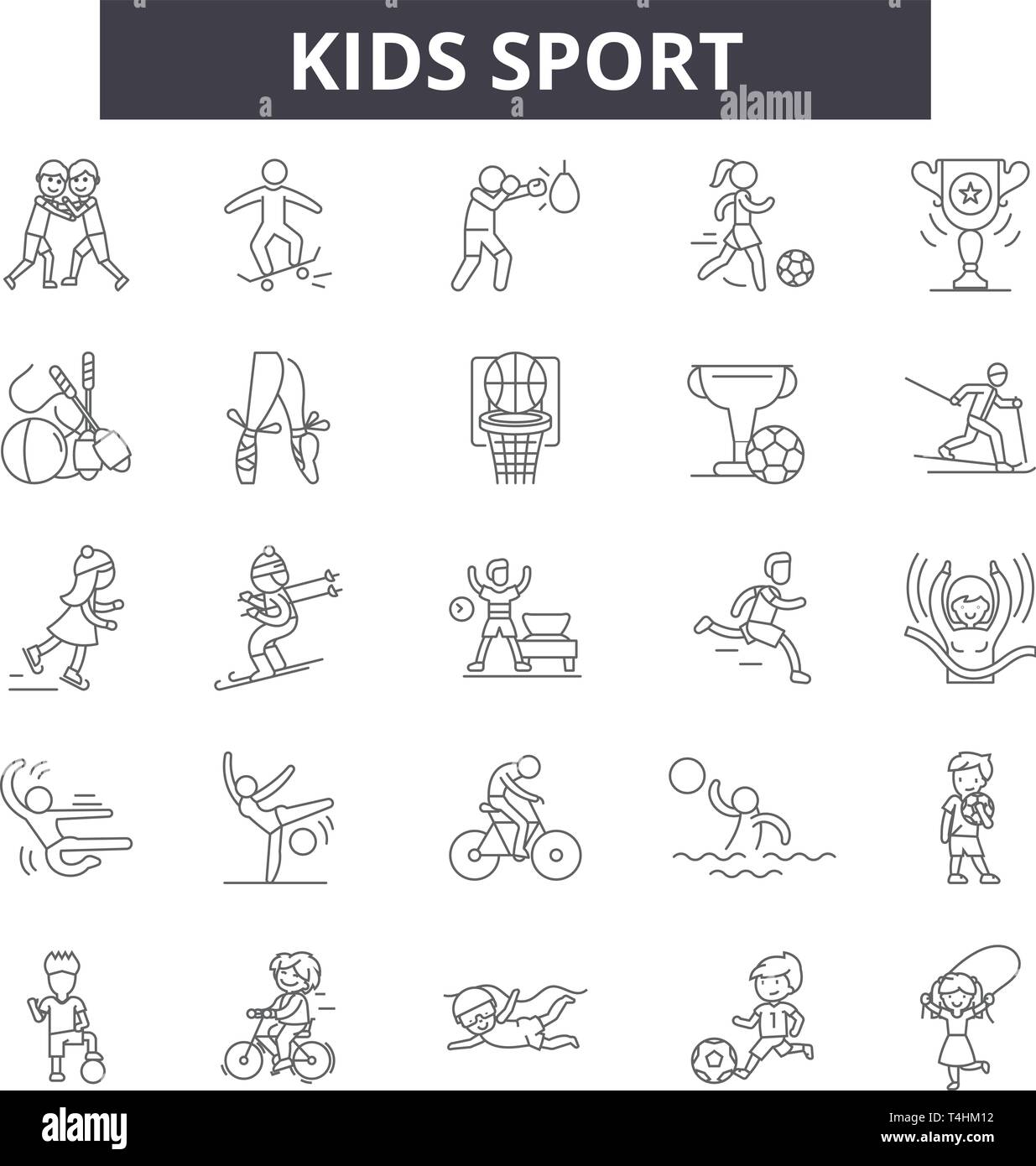 Kids sport line icons, signs set, vector. Kids sport outline concept ...