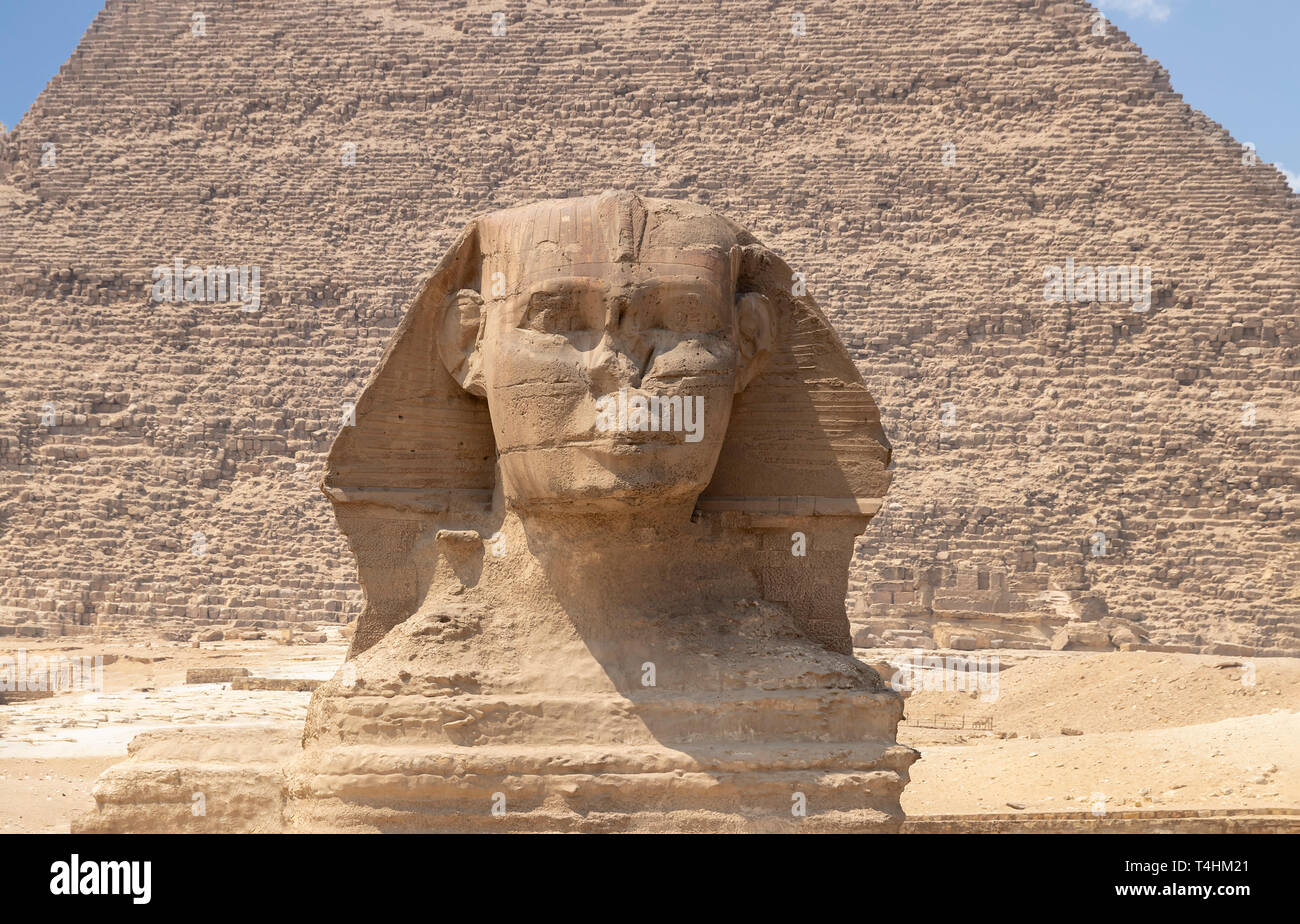 Spinx face on the Giza pyramid background, Cairo, Egypt Stock Photo - Alamy
