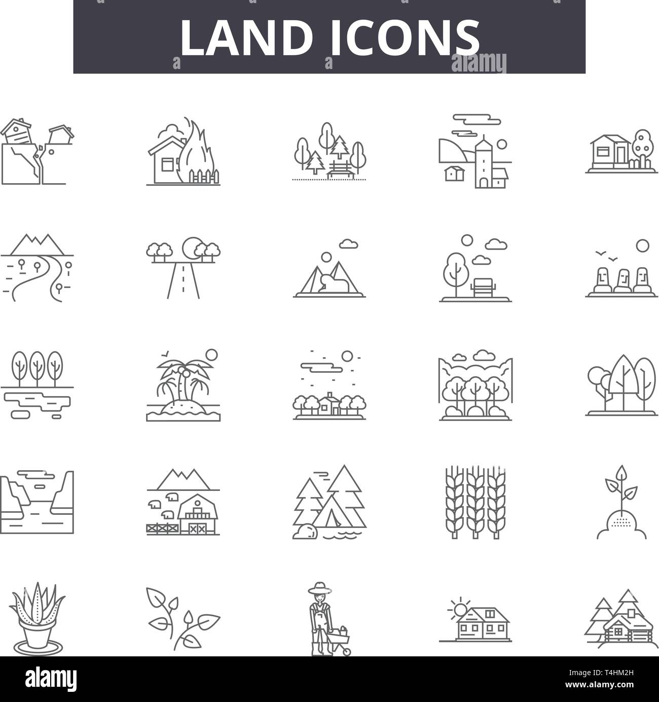 Land line icons, signs set, vector. Land outline concept illustration ...