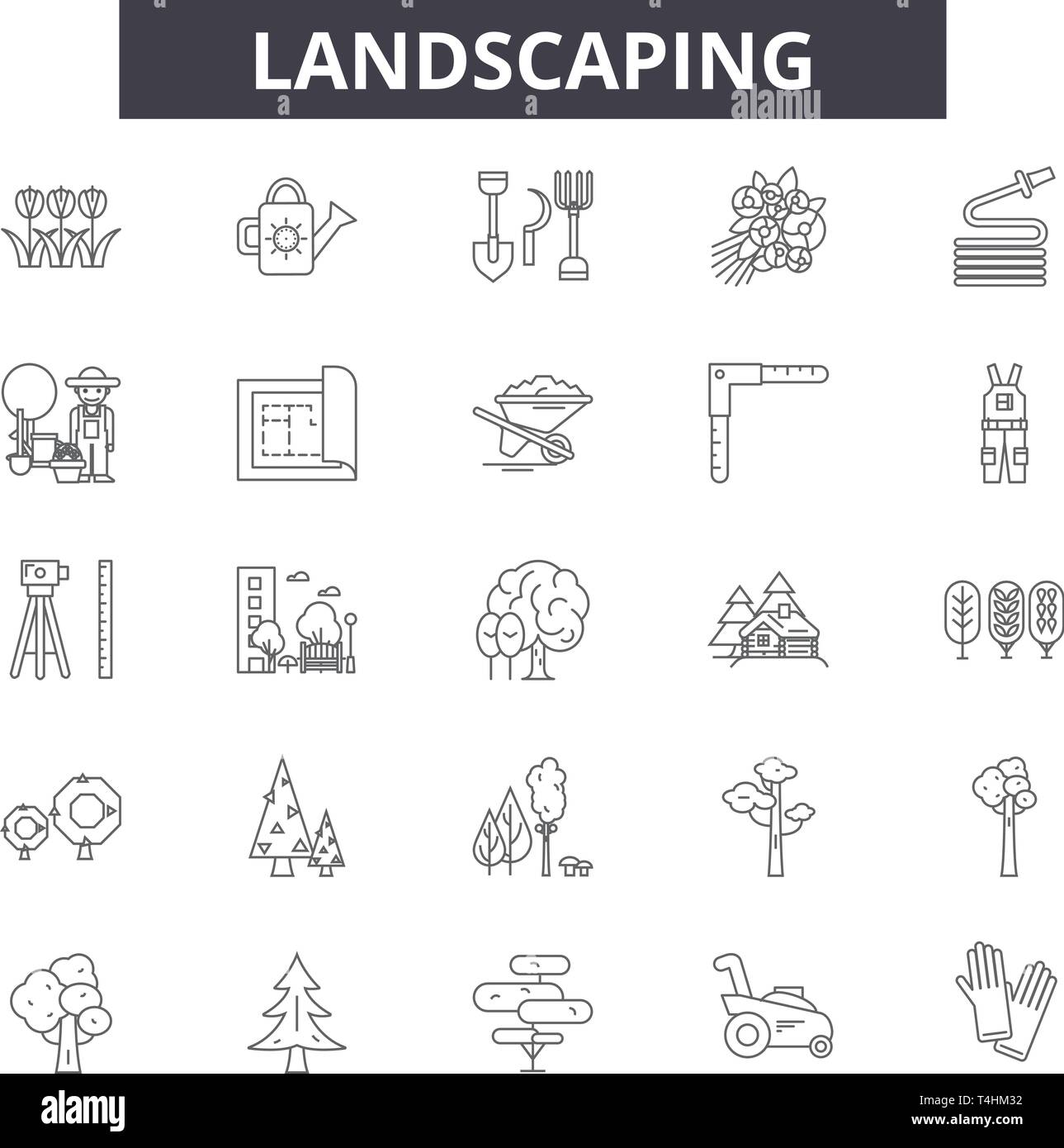 Landscaping line icons, signs set, vector. Landscaping outline concept ...
