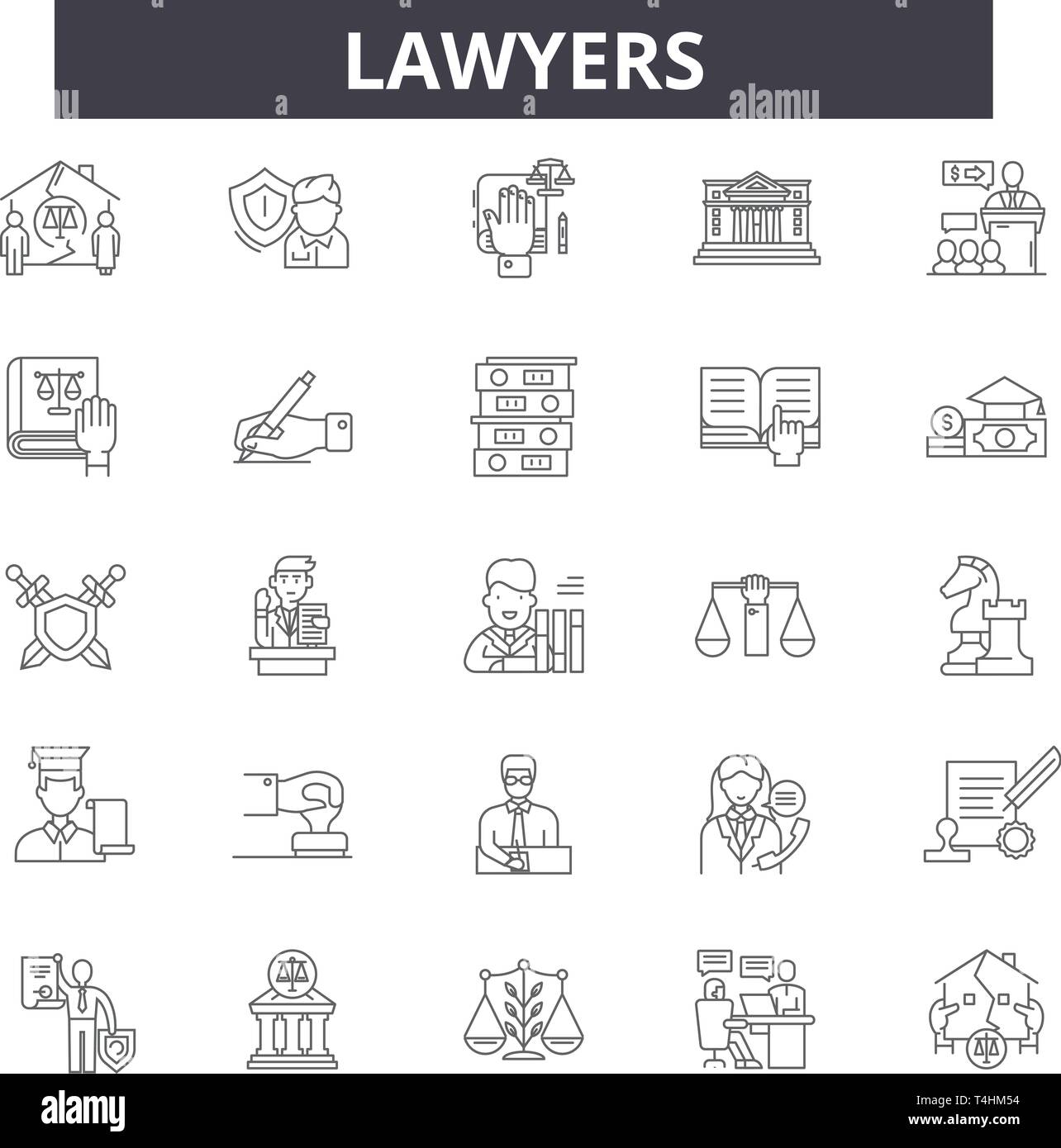Lawyers line icons, signs set, vector. Lawyers outline concept ...