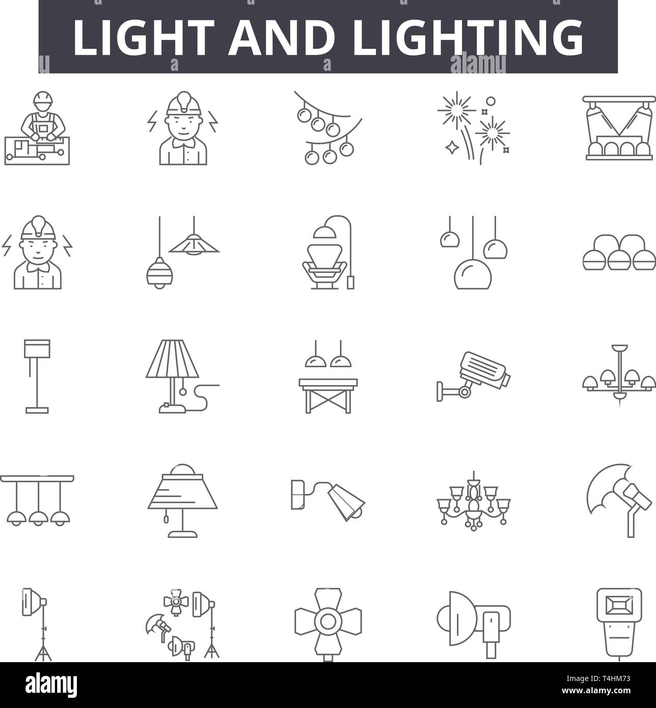 Light and lighting line icons, signs set, vector. Light and lighting ...