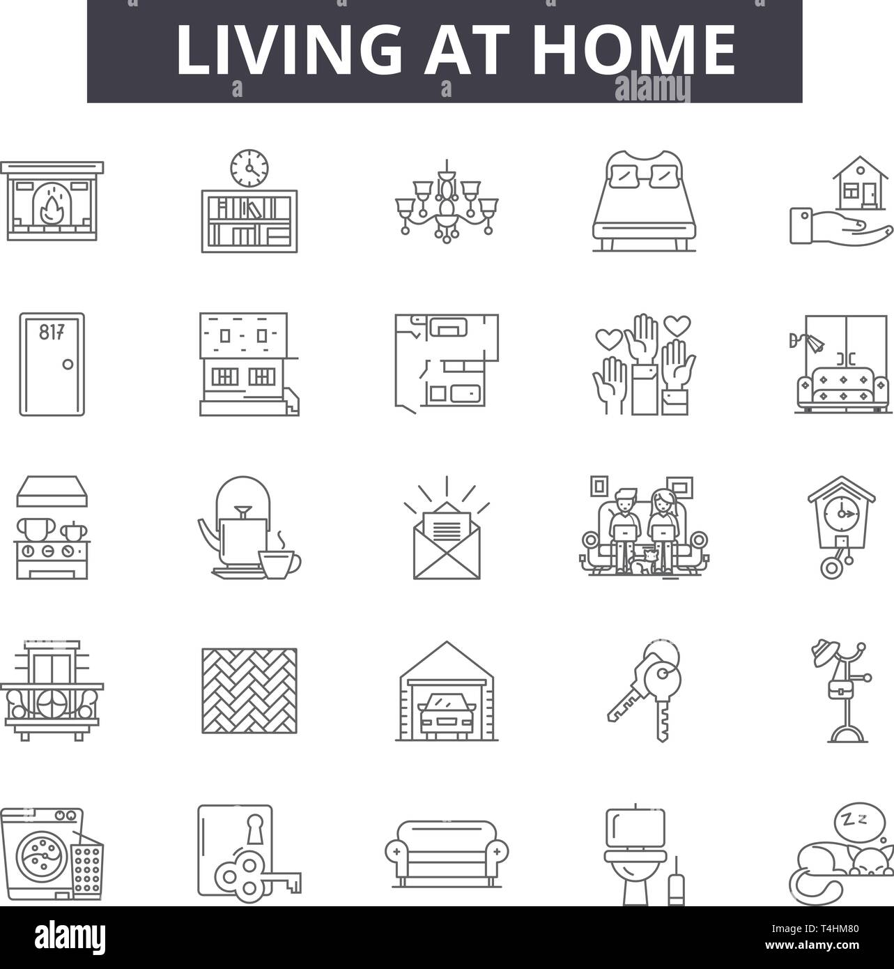 Living at home line icons, signs set, vector. Living at home outline ...