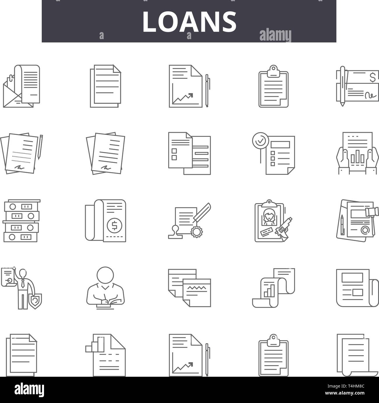 Loans line icons, signs set, vector. Loans outline concept illustration ...