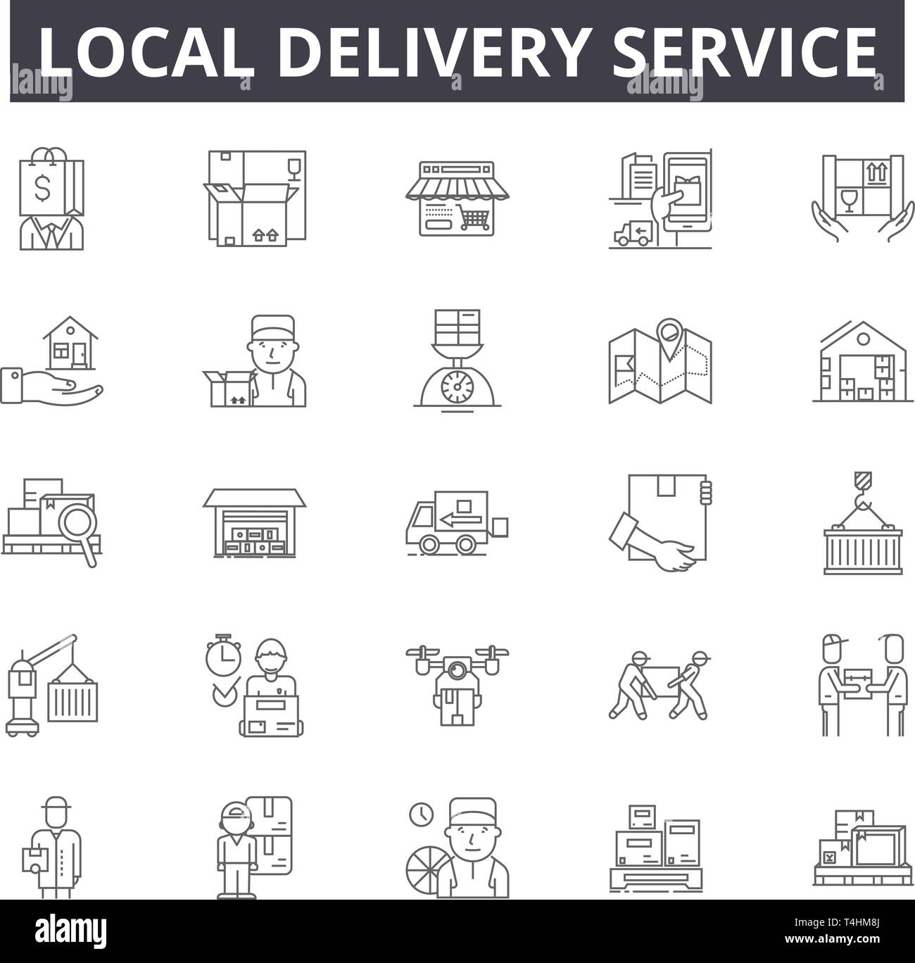 Local delivery service line icons, signs set, vector. Local delivery ...