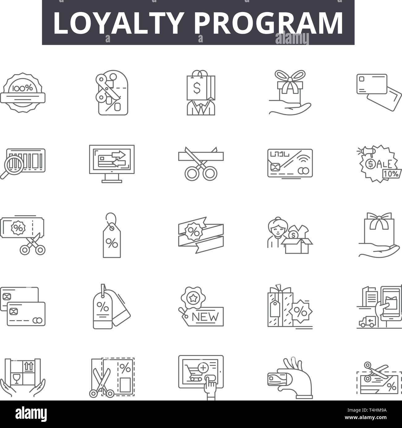 Loyalty program line icons, signs set, vector. Loyalty program outline ...