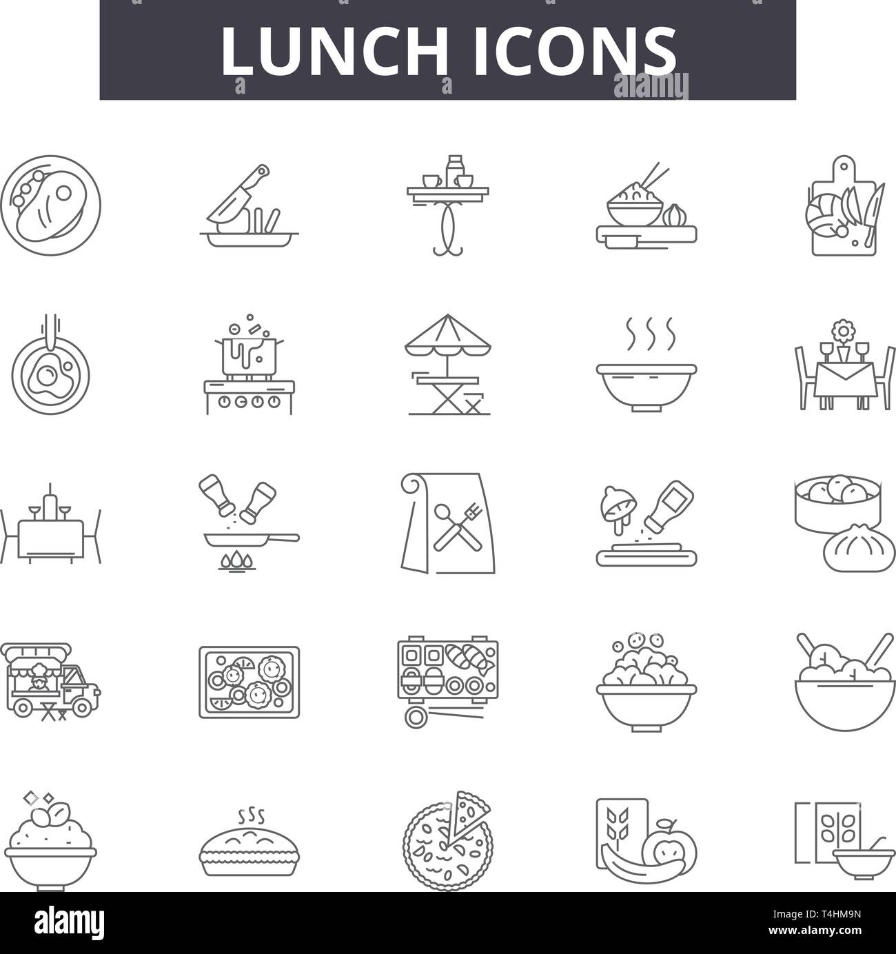 Lunch line icons, signs set, vector. Lunch outline concept illustration ...
