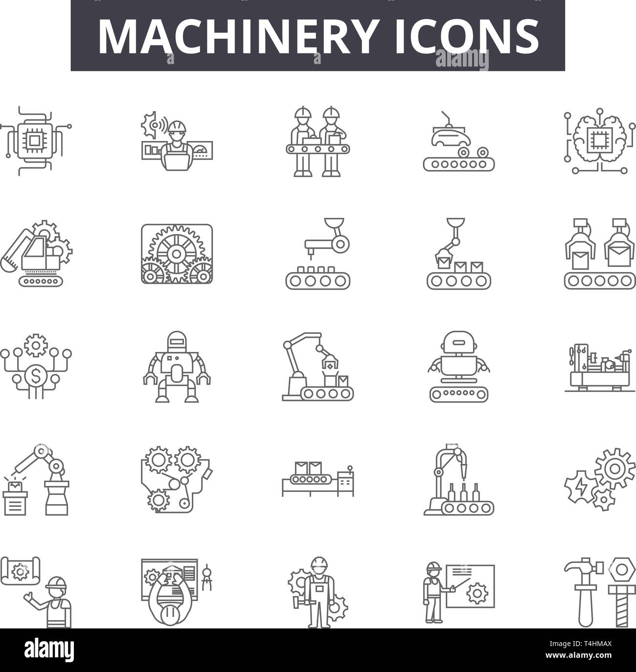 Machinery line icons, signs set, vector. Machinery outline concept ...