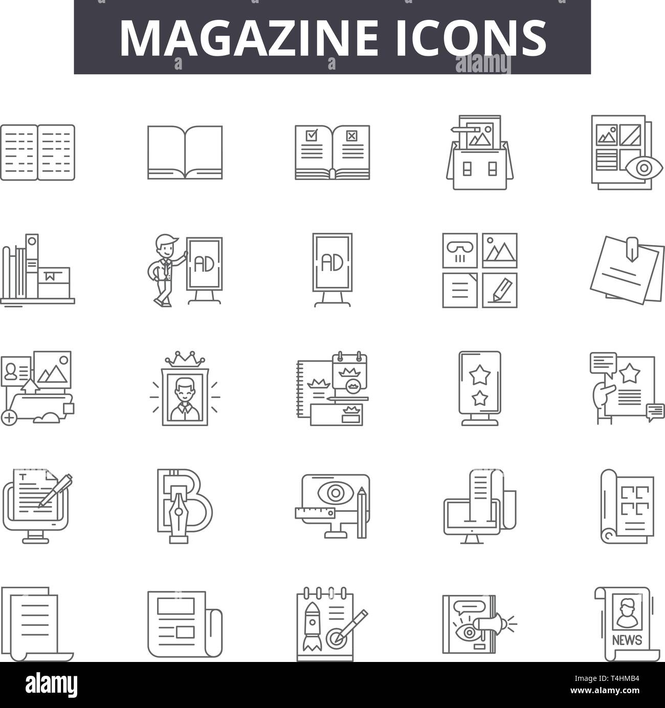 Magazine line icons, signs set, vector. Magazine outline concept ...