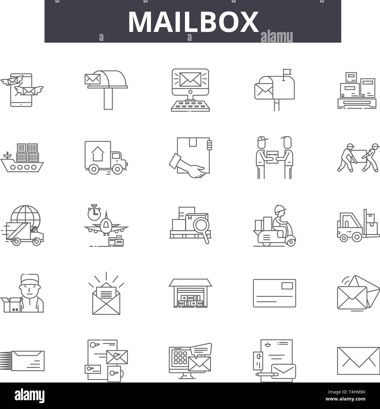 Mailbox line icons, signs set, vector. Mailbox outline concept ...