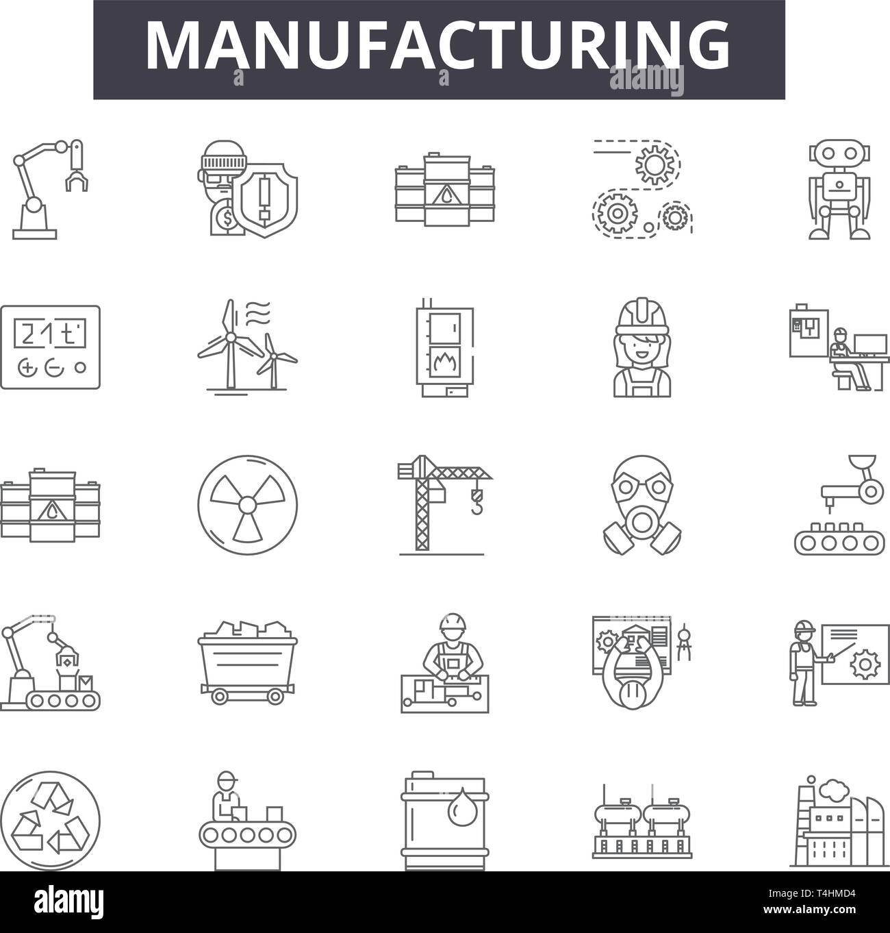 Manufacturing line icons, signs set, vector. Manufacturing outline ...