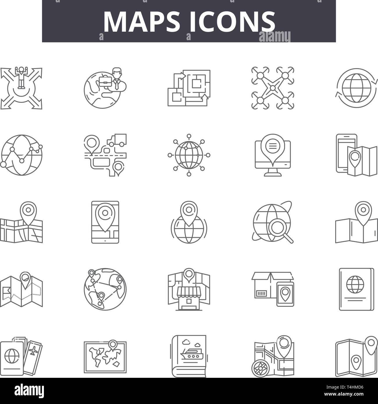 Maps line icons, signs set, vector. Maps outline concept illustration ...