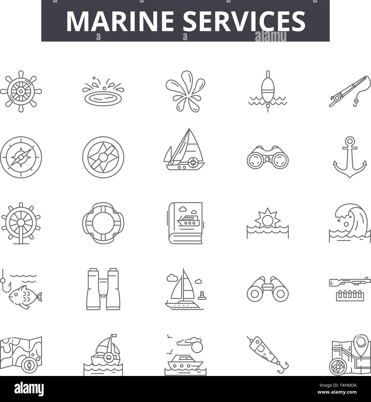 Marine services line icons, signs set, vector. Marine services outline ...