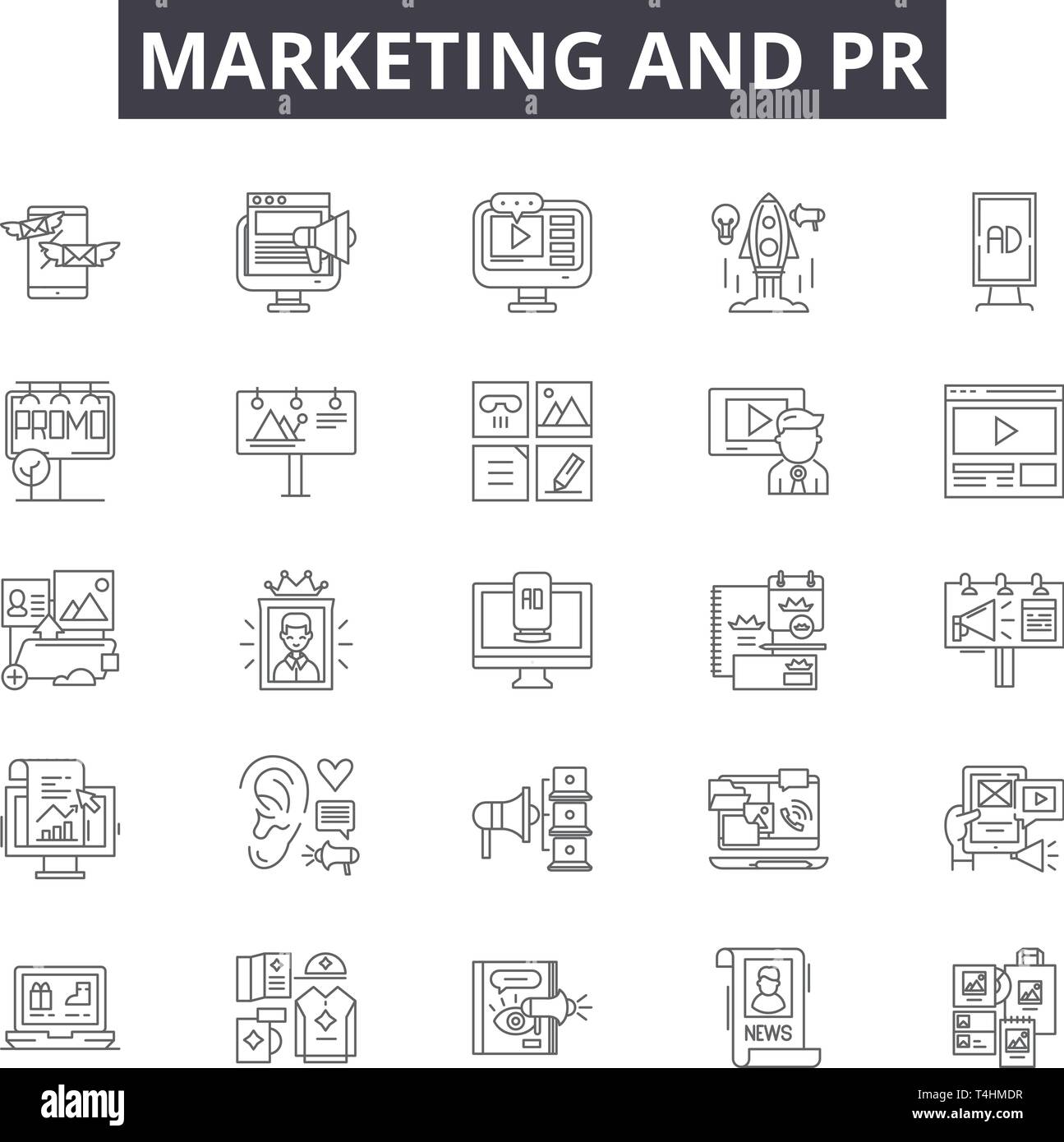 Marketing & pr line icons, signs set, vector. Marketing & pr outline ...