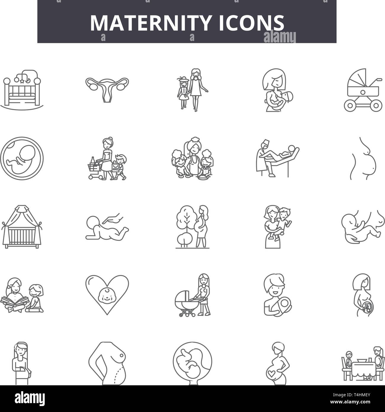 Maternity line icons, signs set, vector. Maternity outline concept ...