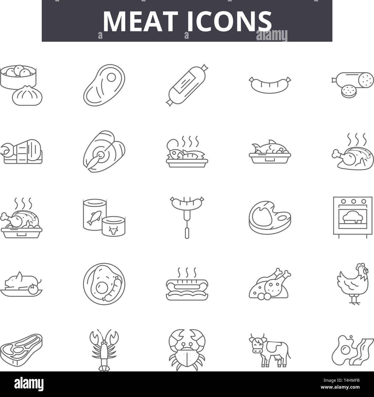 Meat line icons, signs set, vector. Meat outline concept illustration ...