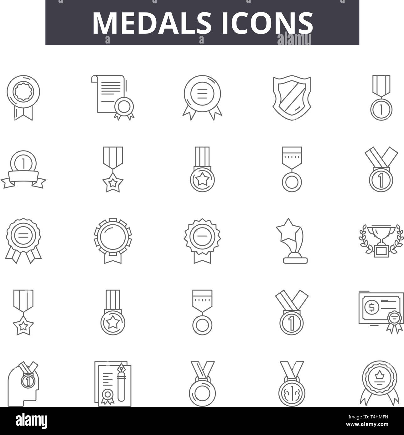 Medals line icons, signs set, vector. Medals outline concept ...