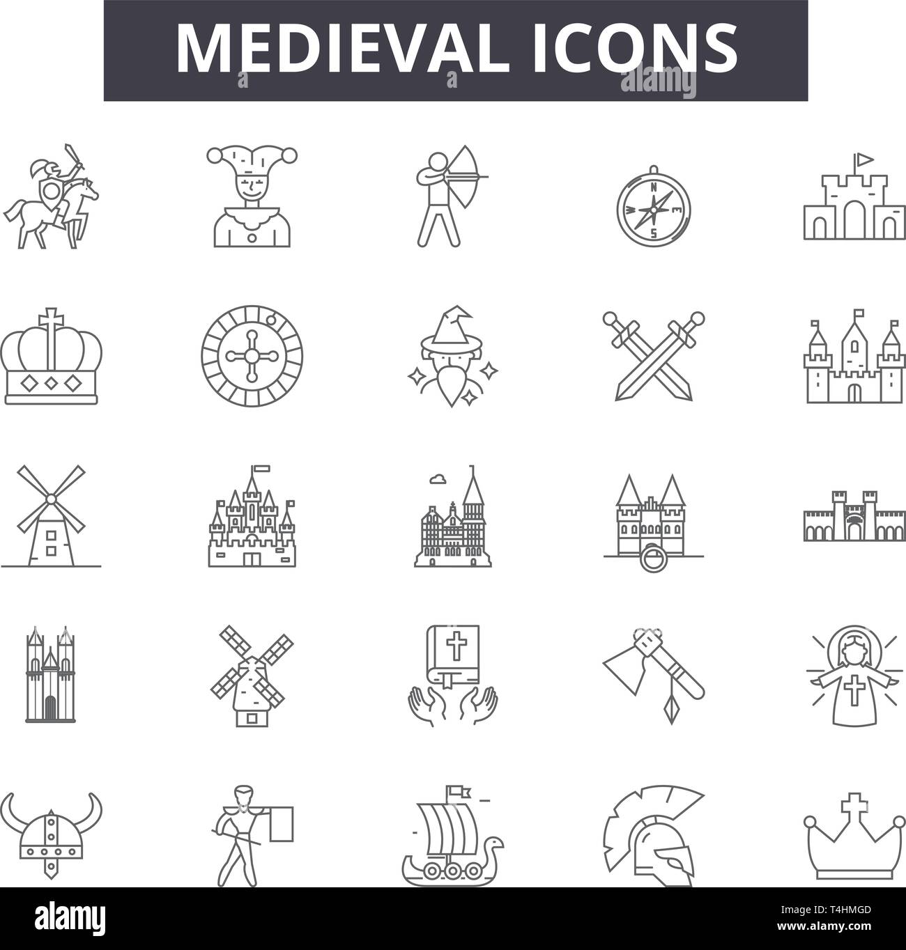 Medieval line icons, signs set, vector. Medieval outline concept ...