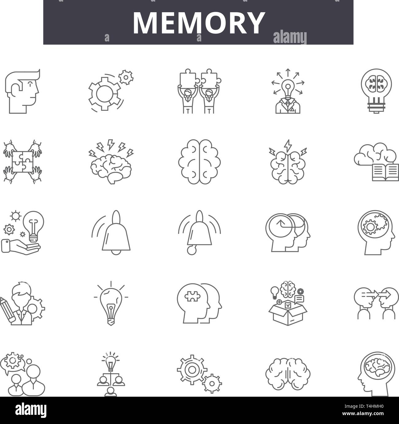 Memory line icons, signs set, vector. Memory outline concept illustration: memory,brain,mind ...