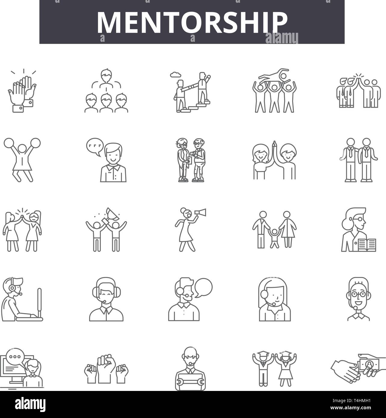 Mentorship line icons, signs set, vector. Mentorship outline concept ...