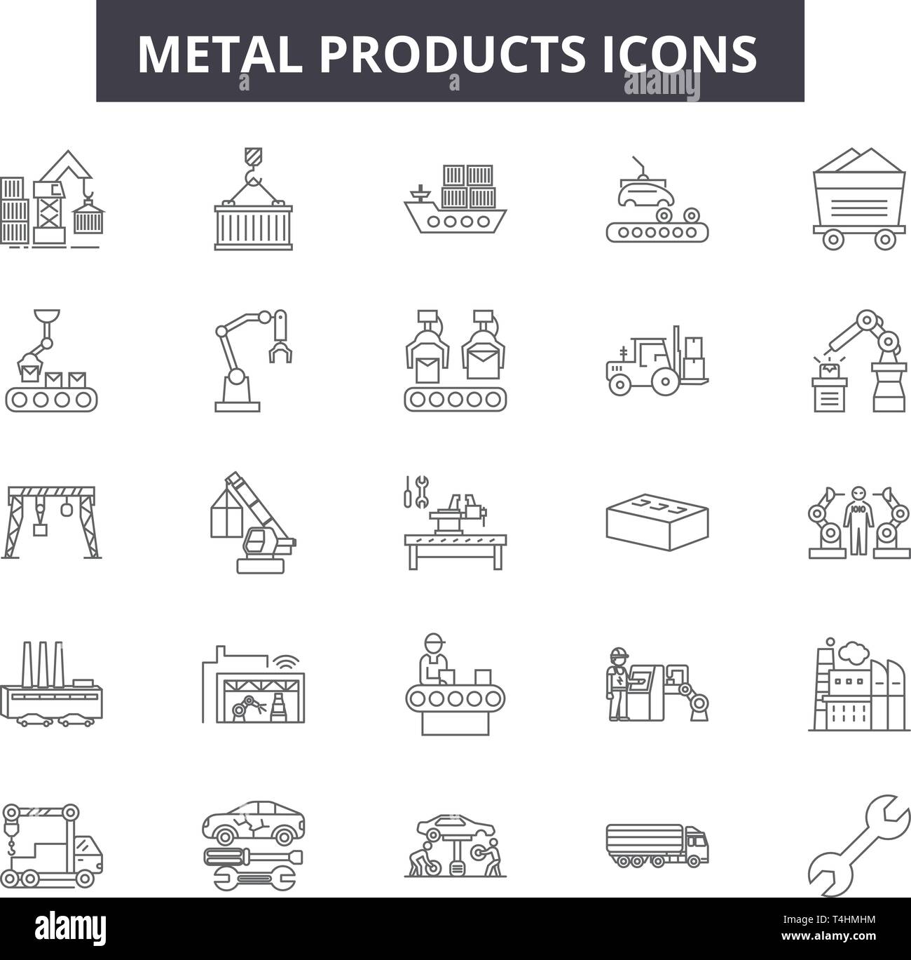 Metal products line icons, signs set, vector. Metal products outline ...