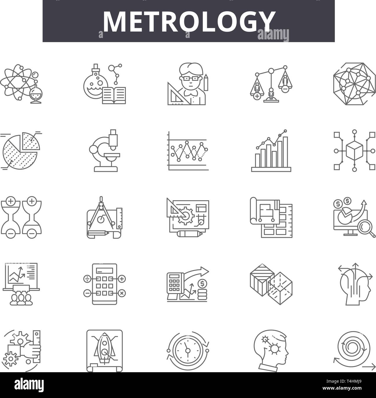 Metrology line icons, signs set, vector. Metrology outline concept ...