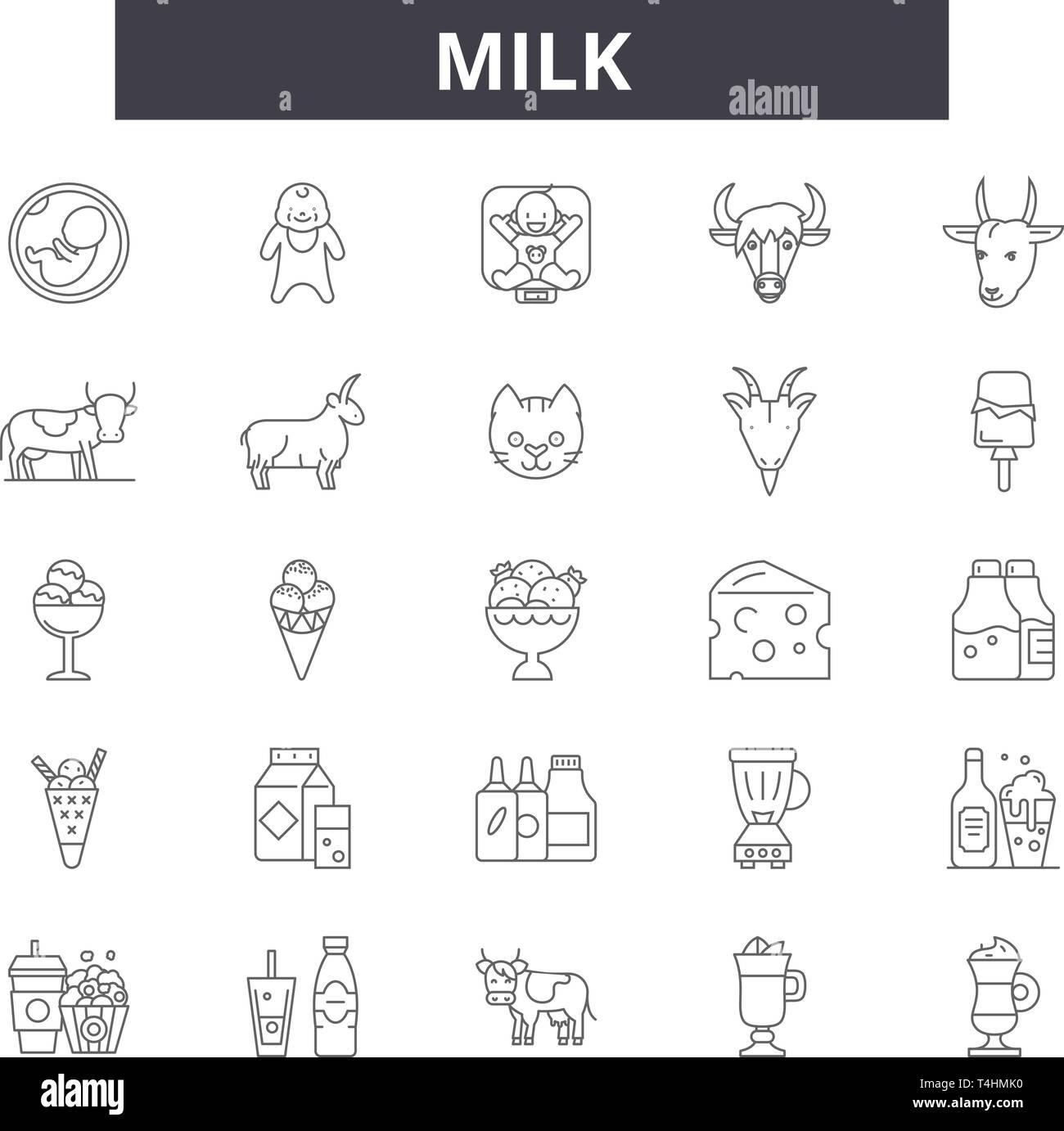 Milk line icons, signs set, vector. Milk outline concept illustration ...