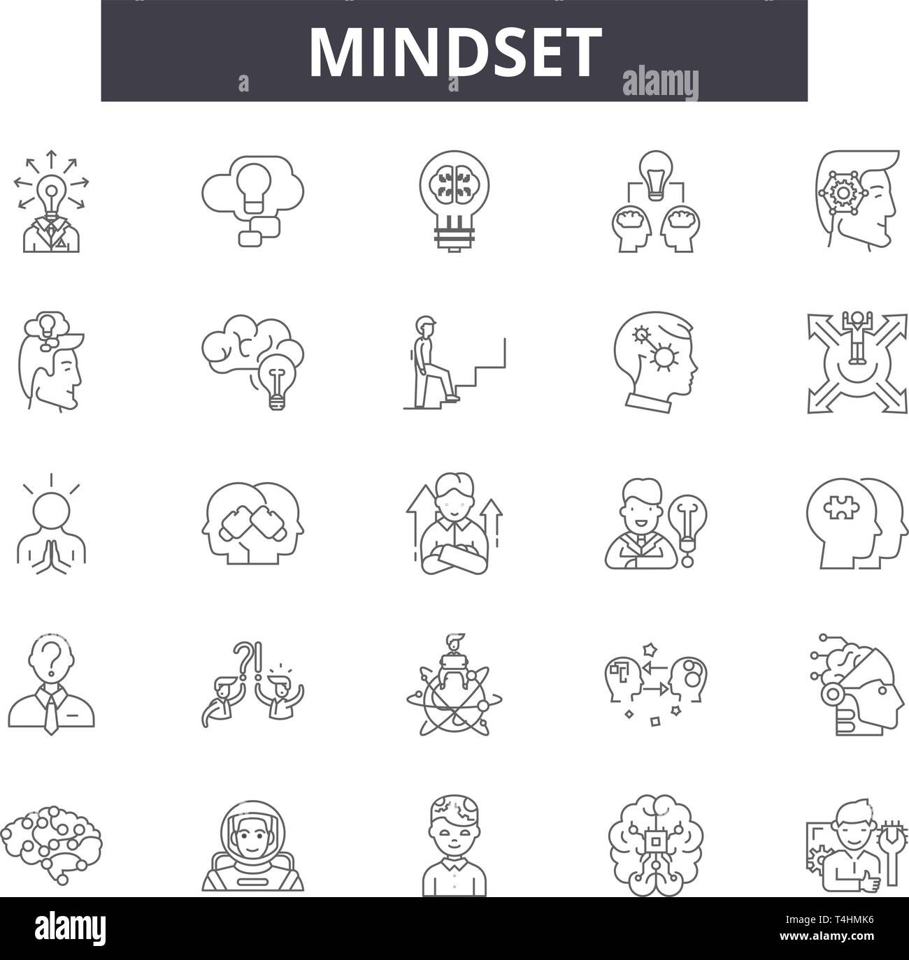 Mindset line icons, signs set, vector. Mindset outline concept ...