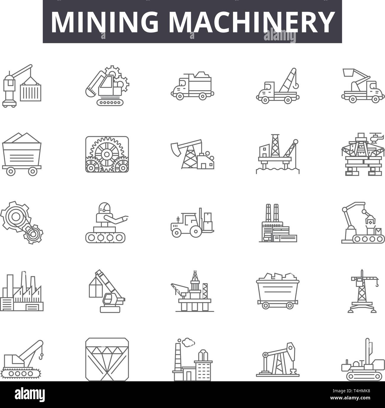 Mining machinery & equipment line icons, signs set, vector. Mining ...