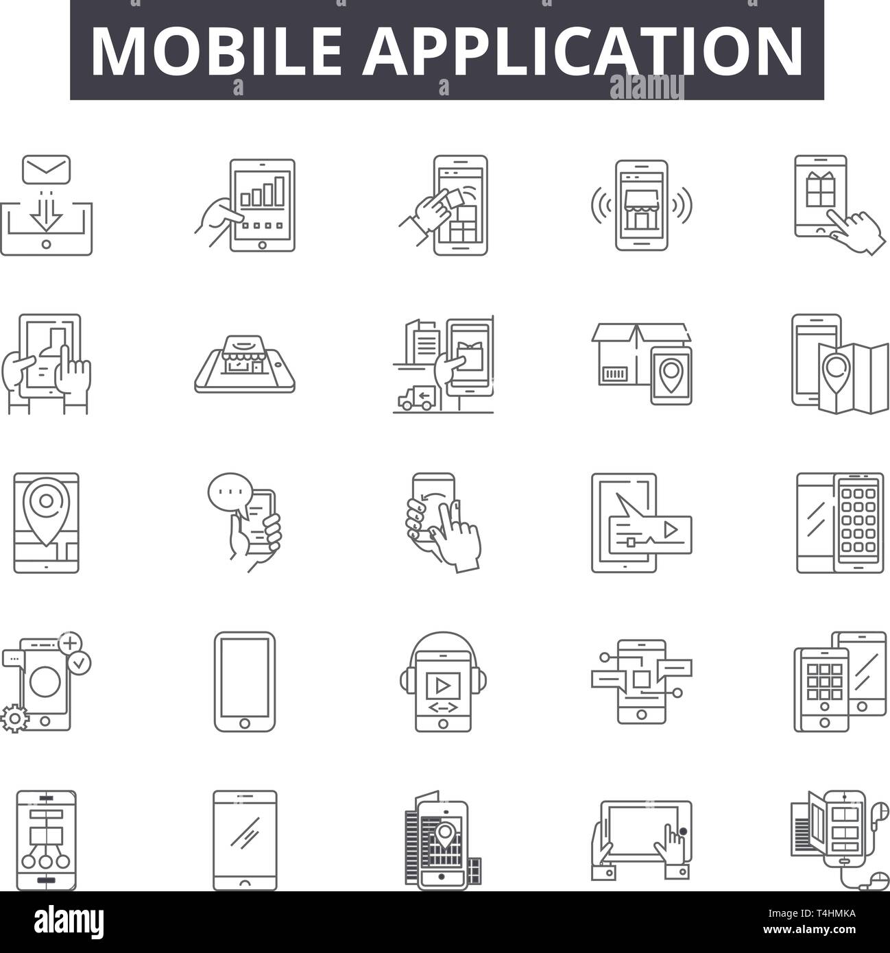 Mobile Application Line Icons Signs Set Vector Mobile Application