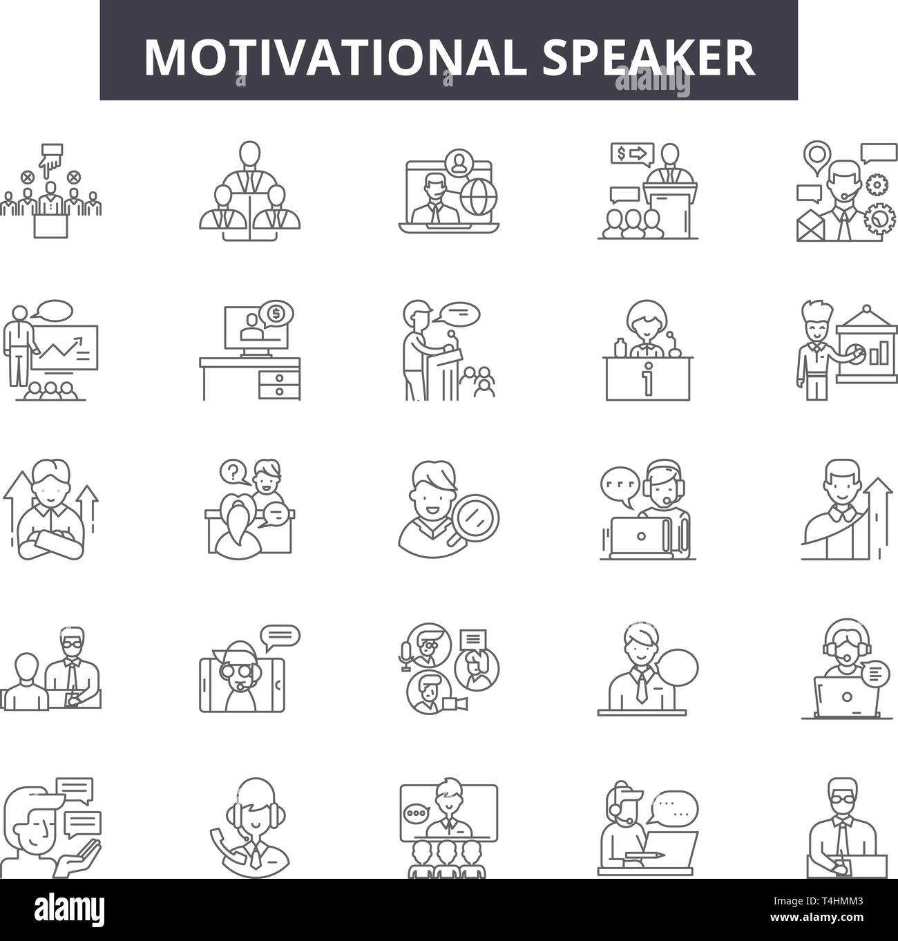 Motivational speaker line icons, signs set, vector. Motivational ...