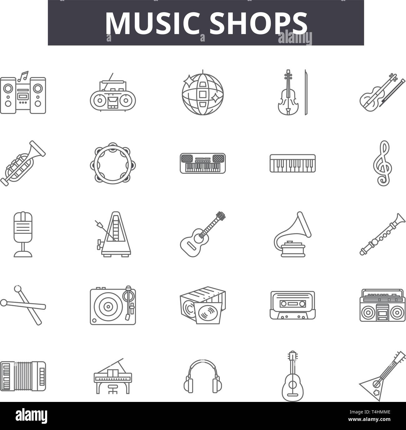 Music shops line icons, signs set, vector. Music shops outline concept ...