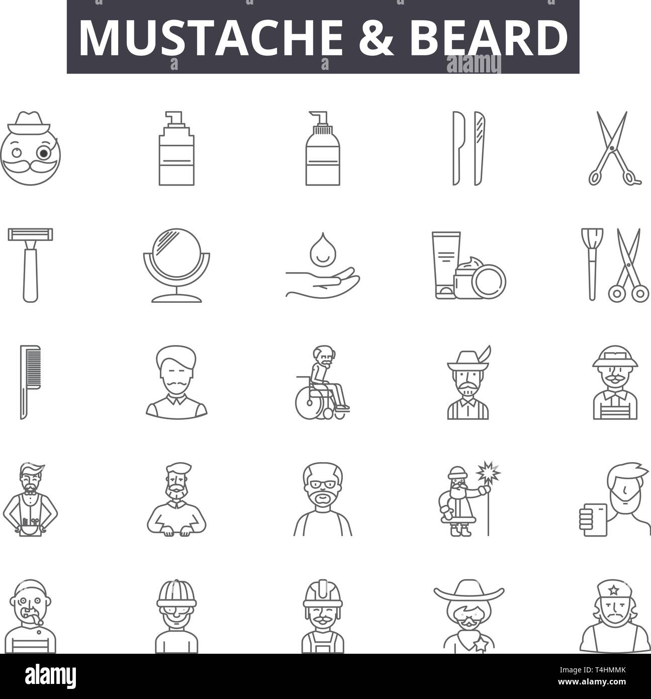 Mustache and beard line icons, signs set, vector. Mustache and beard ...