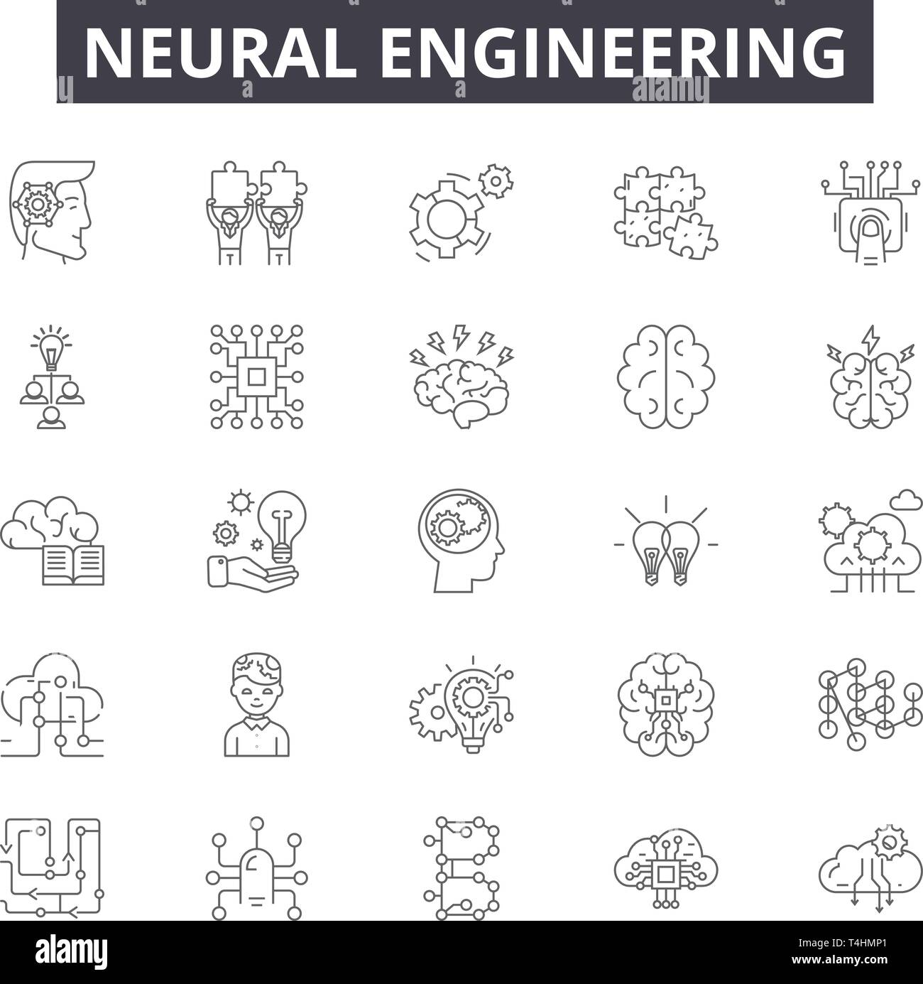 Neural engineering line icons, signs set, vector. Neural engineering ...