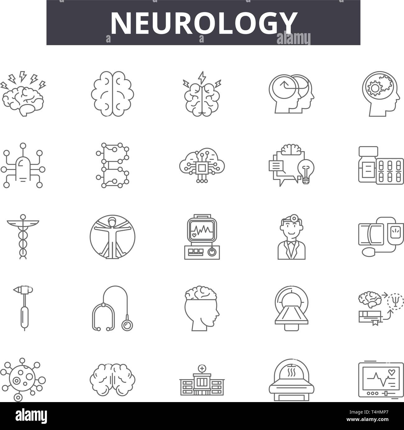 Neurology line icons, signs set, vector. Neurology outline concept ...